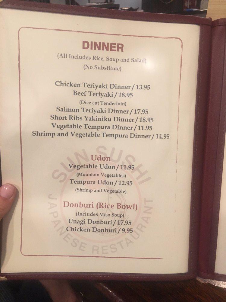 Menu at Sun Sushi restaurant, Santa Barbara