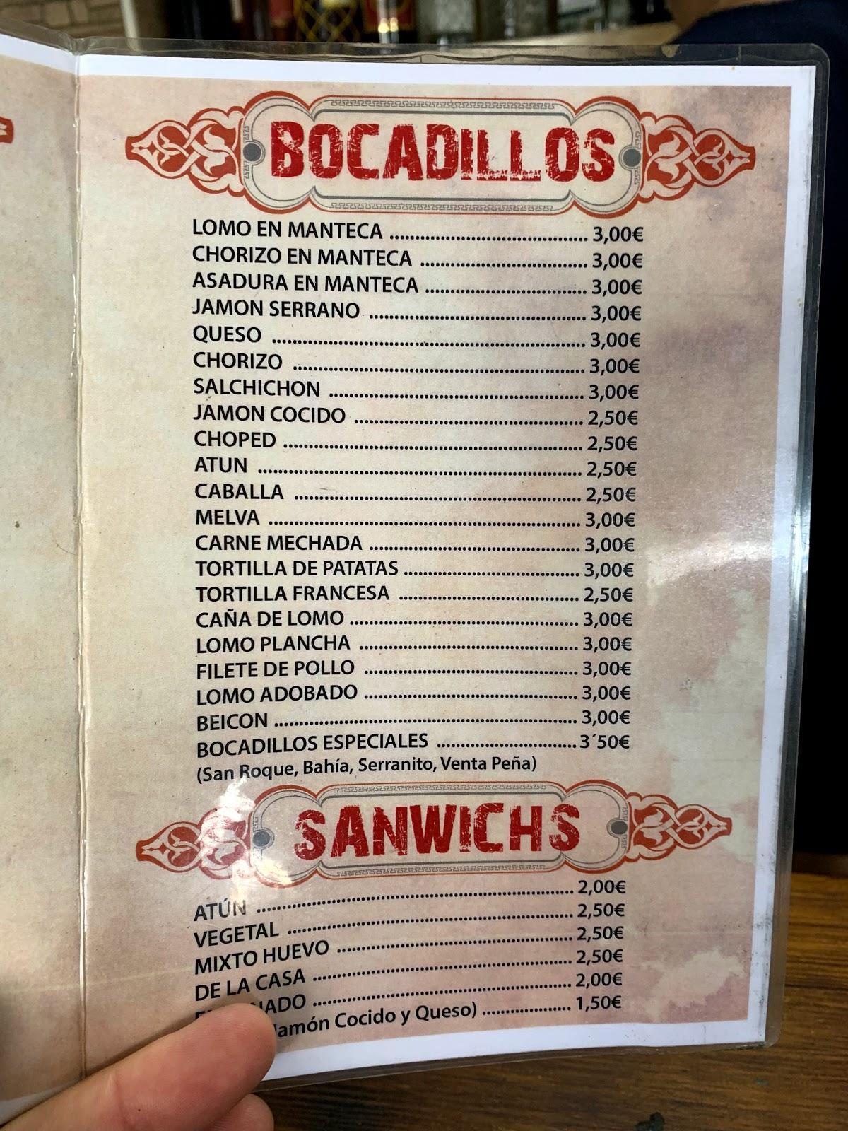 Menu at Venta Peña pub & bar, Algeciras