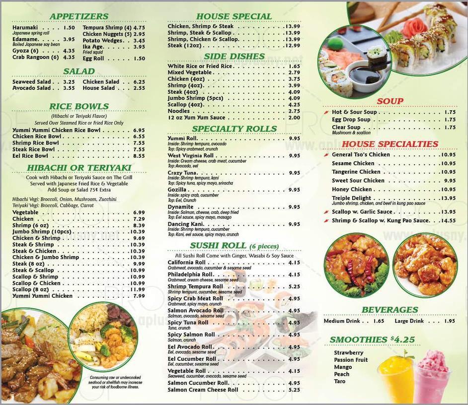 Menu at Yummi Japan restaurant, Beckley