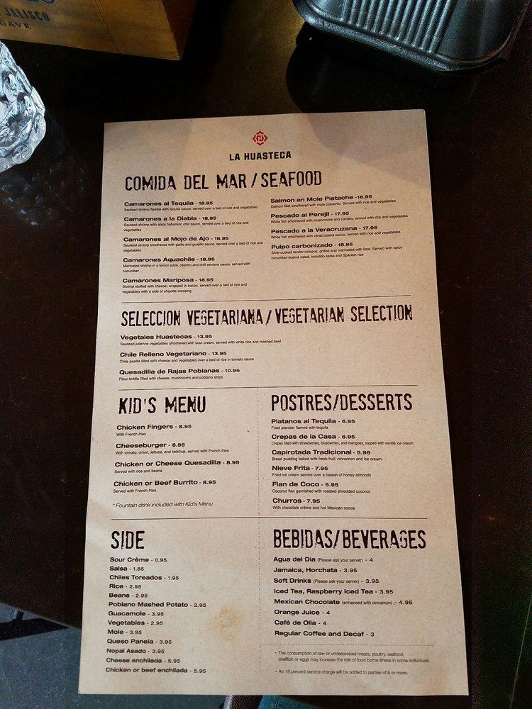 Menu at La Huasteca restaurant, Buena Park