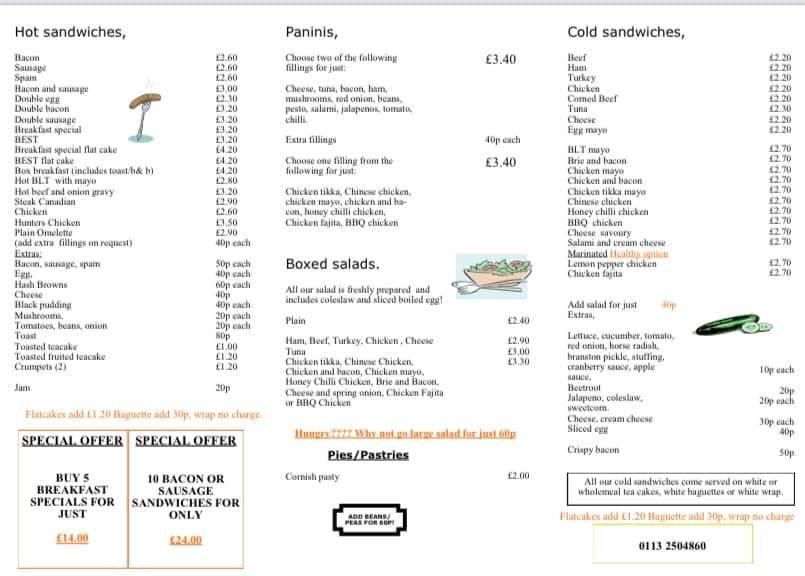 Menu at Delish Sandwich Shop cafe, Yeadon