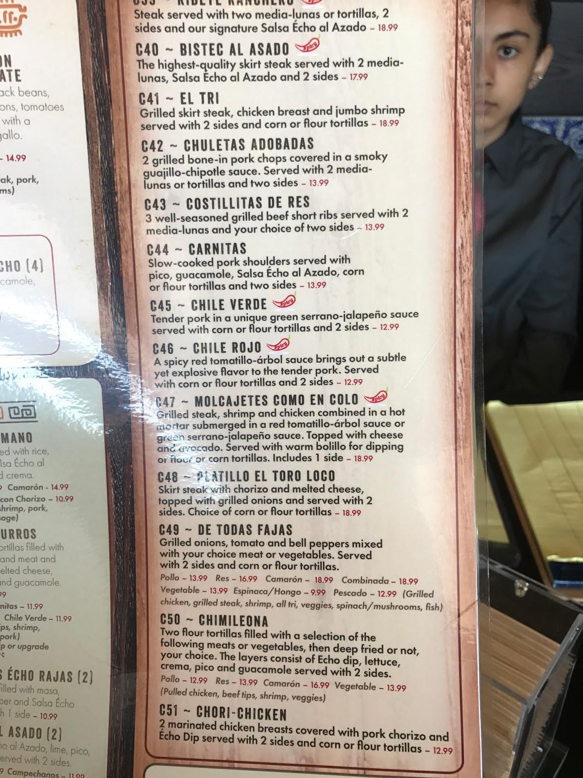 Menu at Echo Frezco Cocina Mexicana restaurant, Shrewsbury