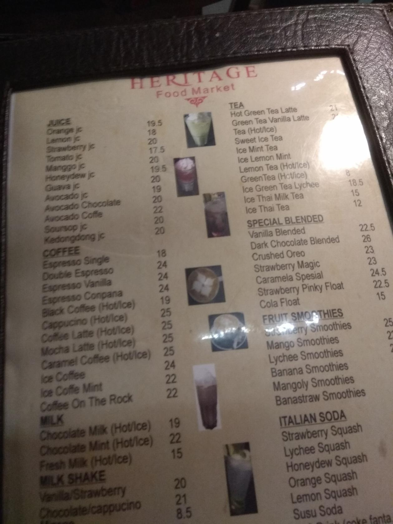 Menu at Heritage Cafe, Bandung