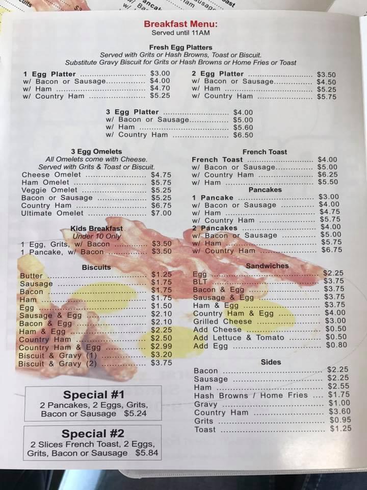 Menu at Mill Town Place restaurant, Pelzer