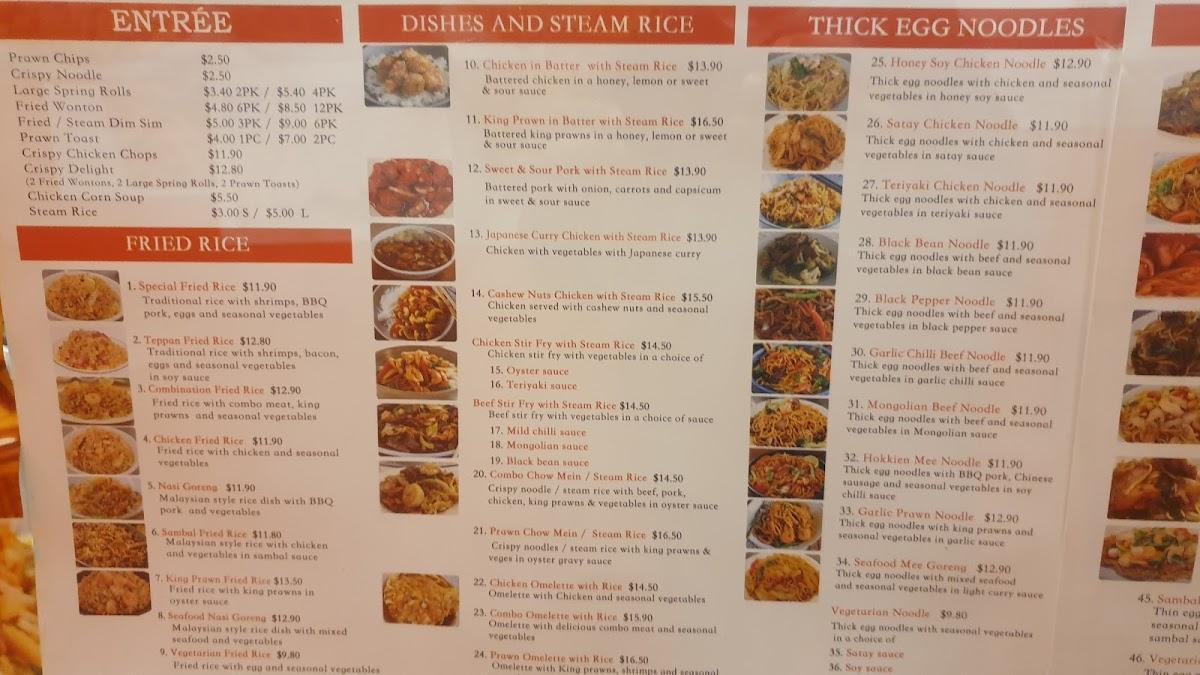 Menu at rice and noodle hut restaurant, Richlands
