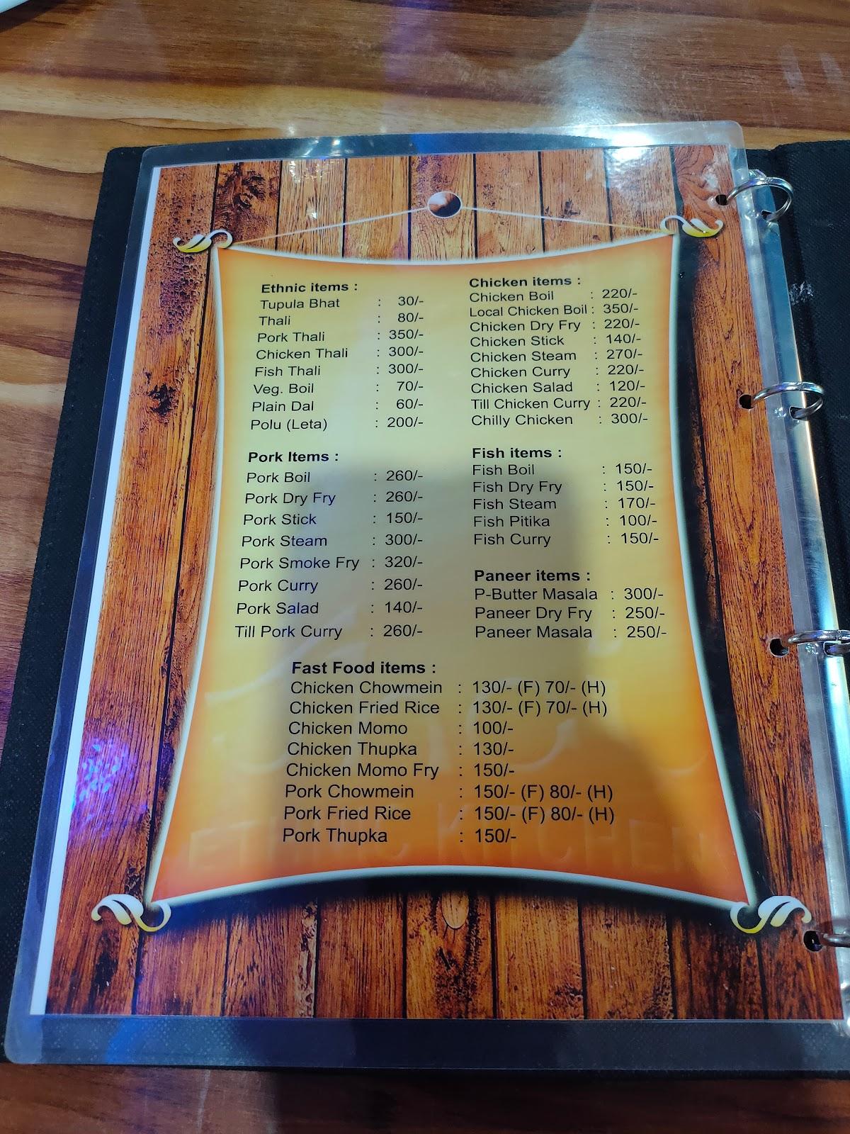 Menu at Thai ethnic kitchen, Duliajan