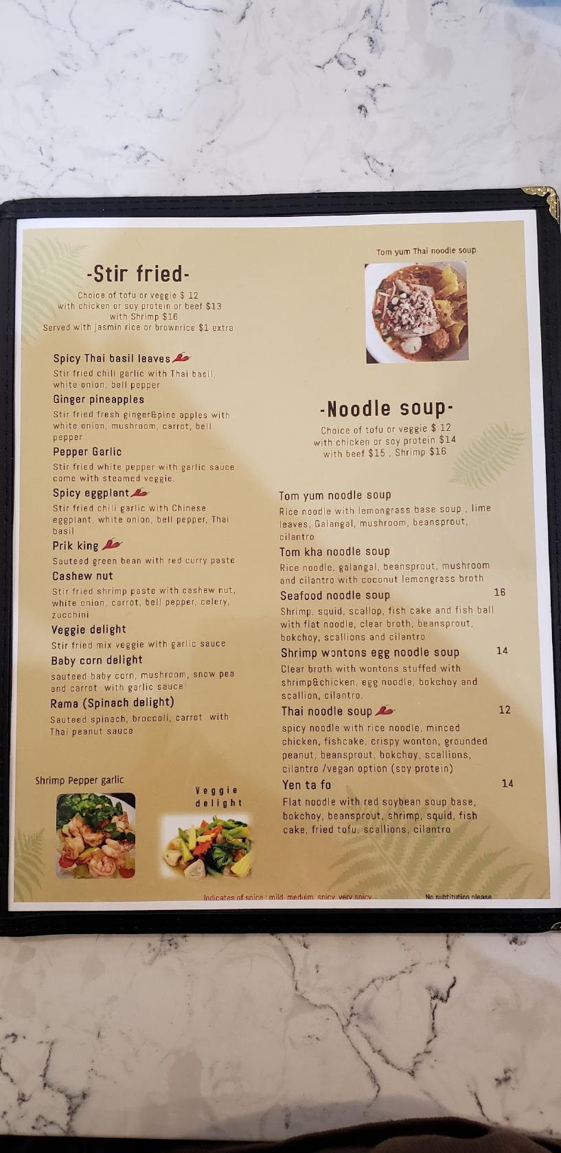 Menu at The Yard Thai Cuisine restaurant, Agoura Hills