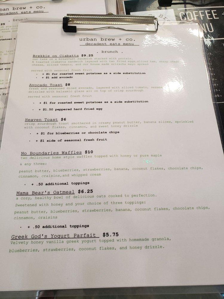 Menu at Urban Brew + Co. cafe, Beaufort