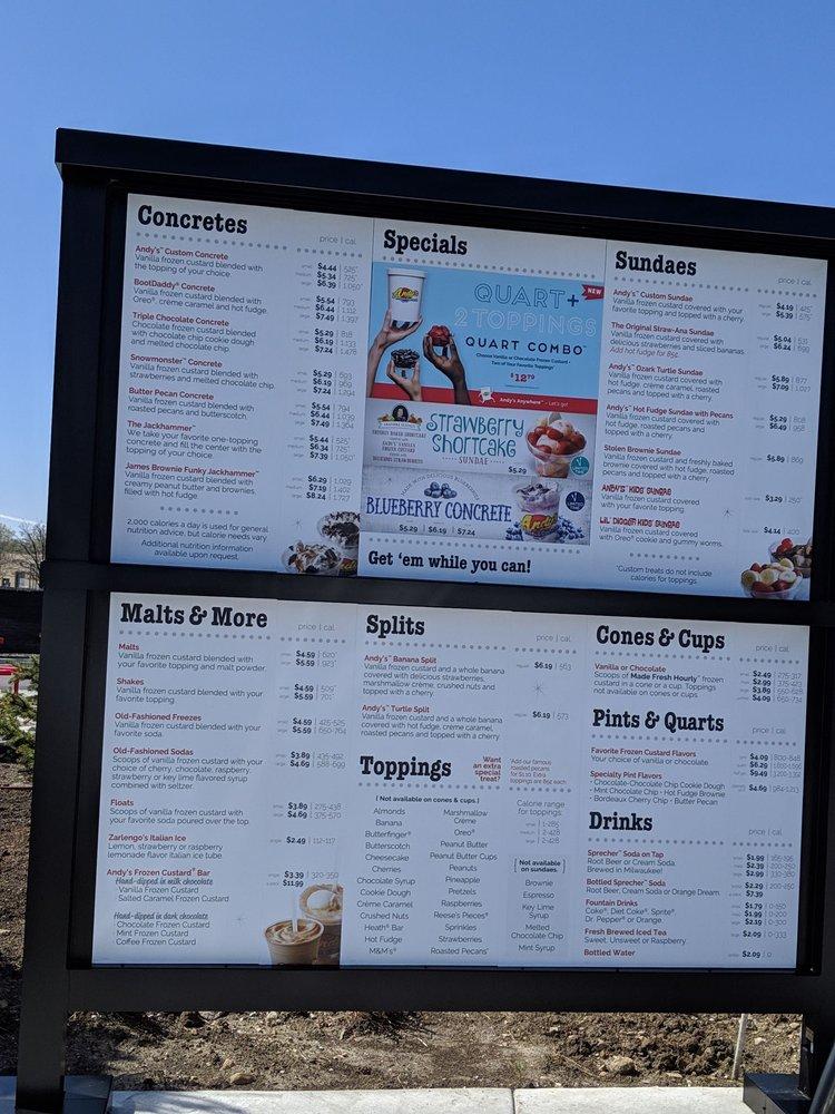 Menu at Andy's Frozen Custard, Glen Ellyn