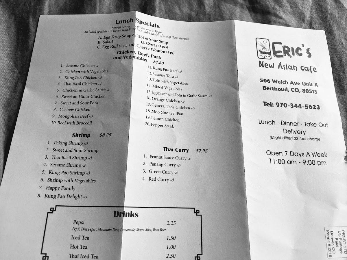 Menu at Eric's New Asian Café (take out only) restaurant, Berthoud