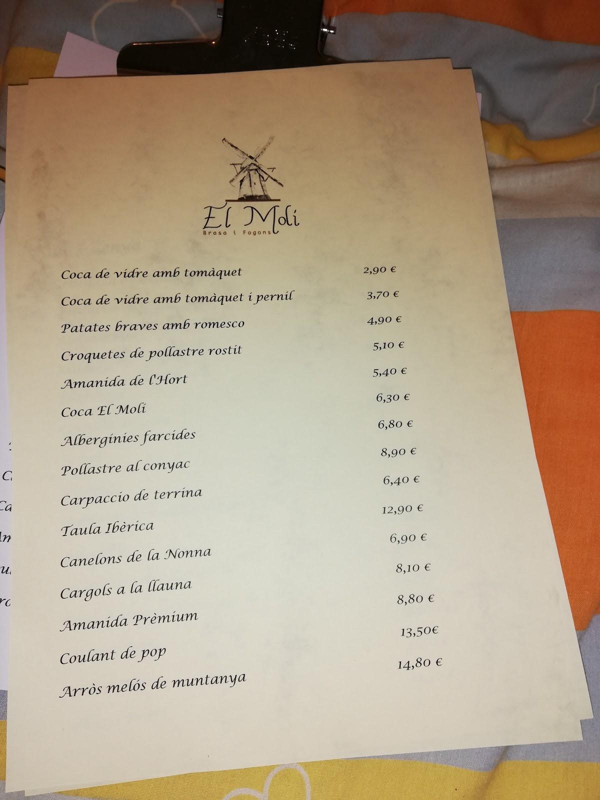 Menu at La remor del molí restaurant, Sant Iscle de Vallalta