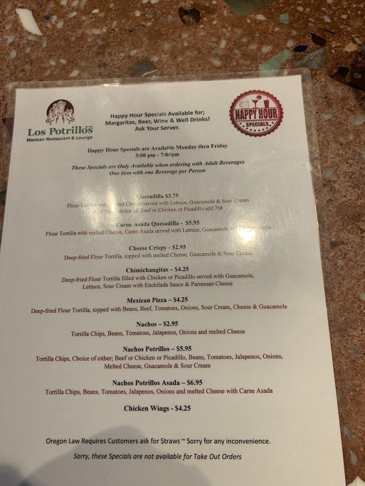 Menu at Los Potrillos Mexican Restaurant, Klamath Falls