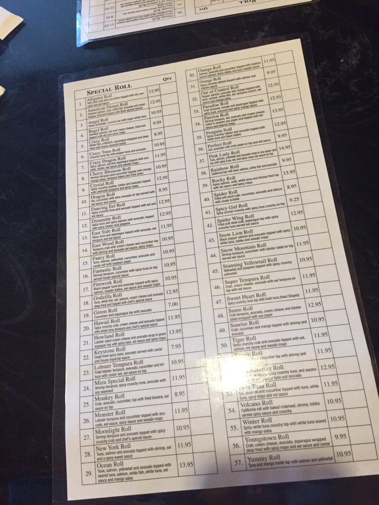 Menu at Mizu Sushi Bar & Grill, Niles