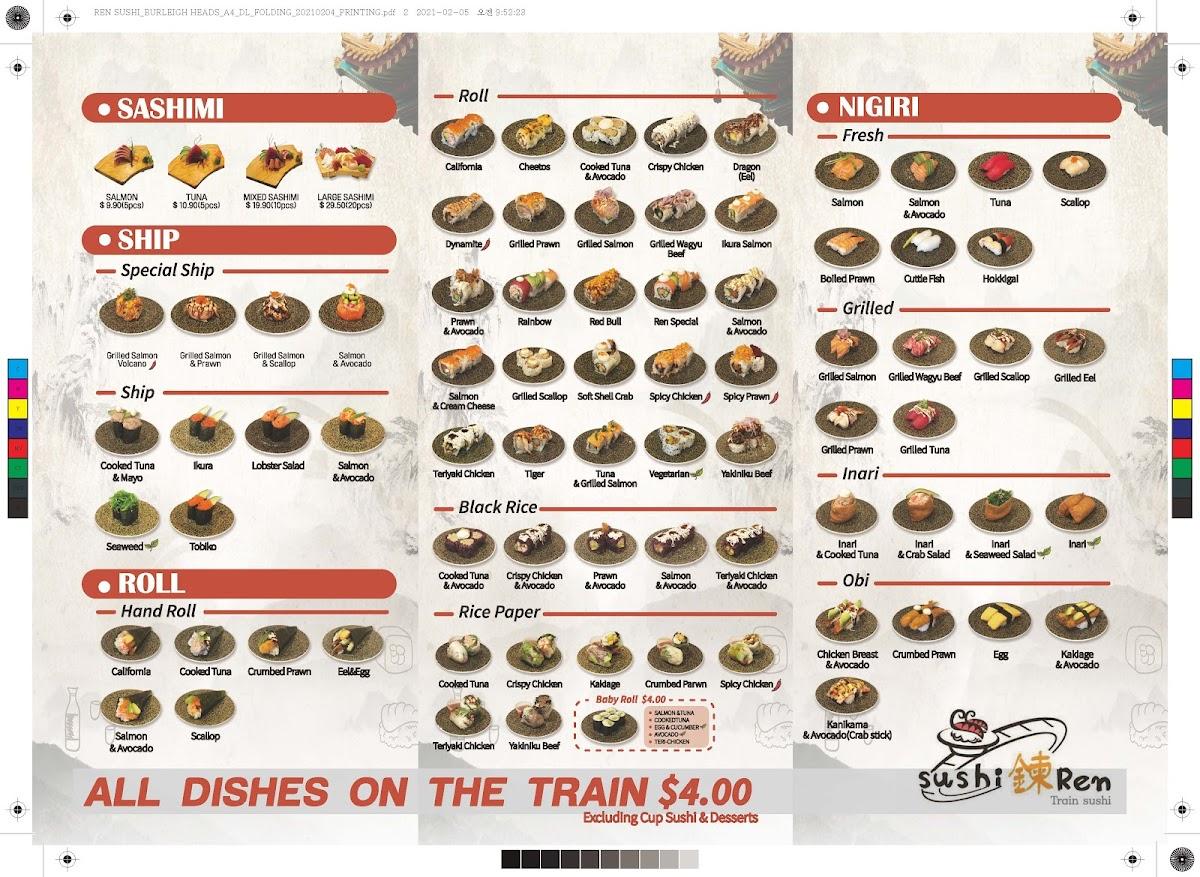 Menu at Sushi Ren restaurant, Burleigh Heads, Shop3/2 James St