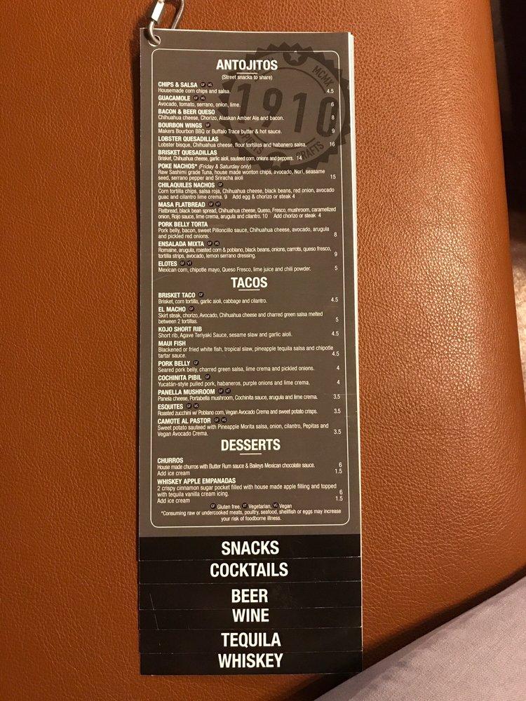 Menu at 1910 Bar, Geneva