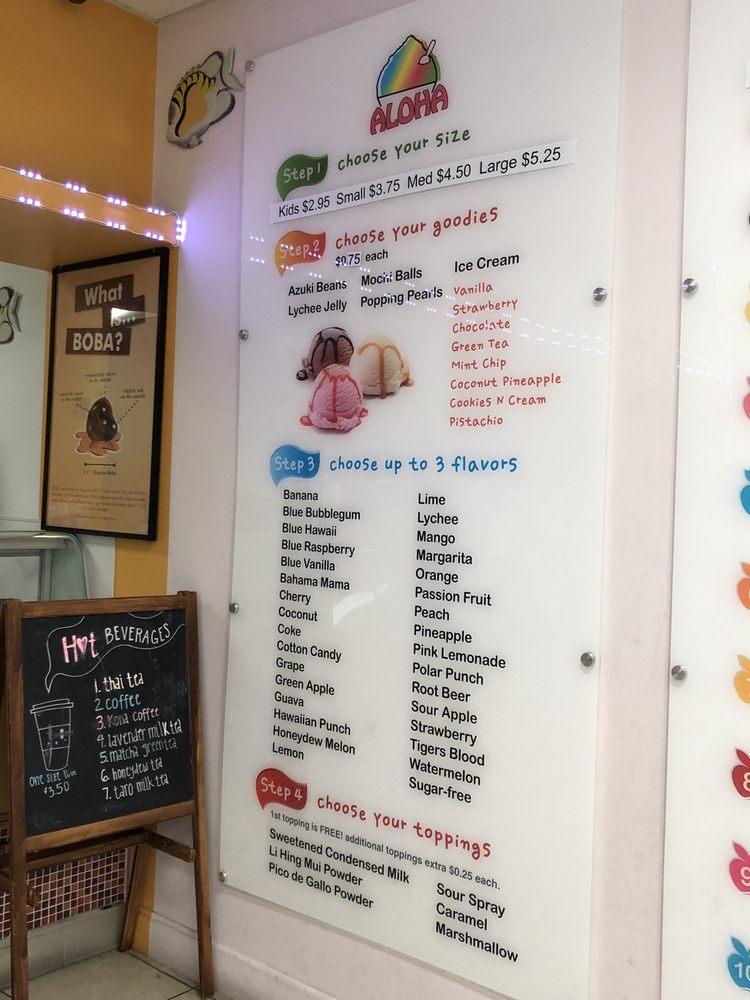 Menu at Aloha Shave Ice & Boba pub & bar, Palmdale