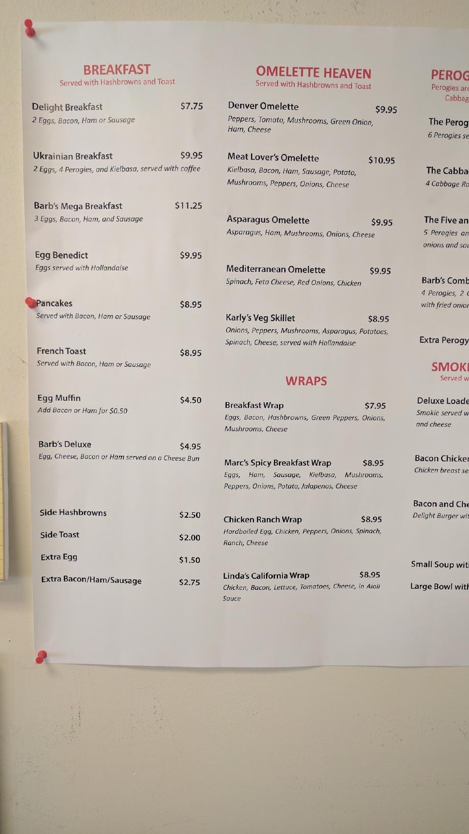 Menu at Barb's Delights, Kelowna