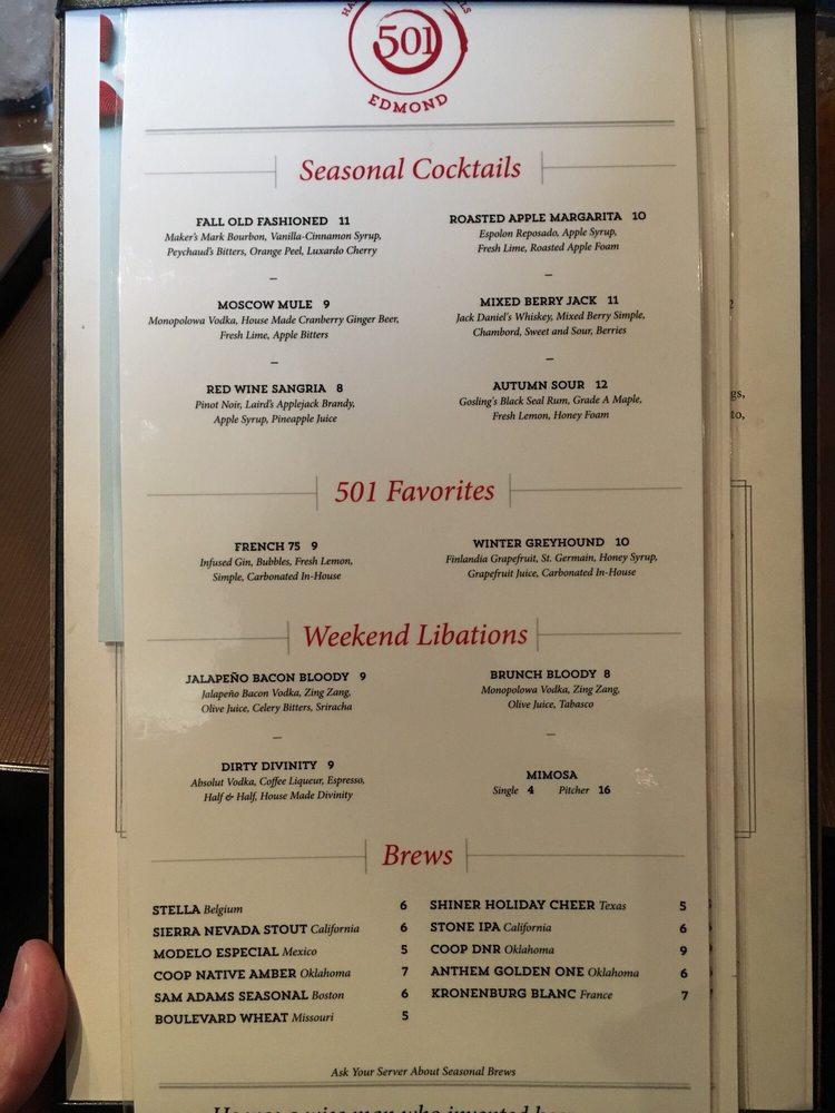Menu at Cafe 501, Edmond, 501 S Blvd