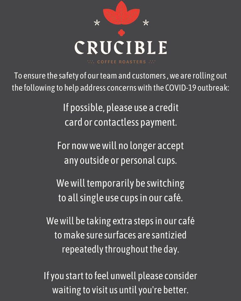 Menu at Crucible Coffee Roasters cafe, Staunton
