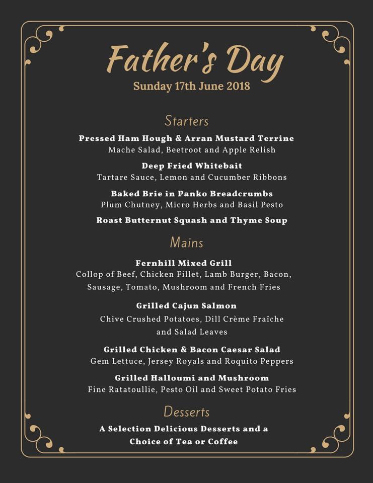Menu at Fernhill Hotel restaurant, Portpatrick
