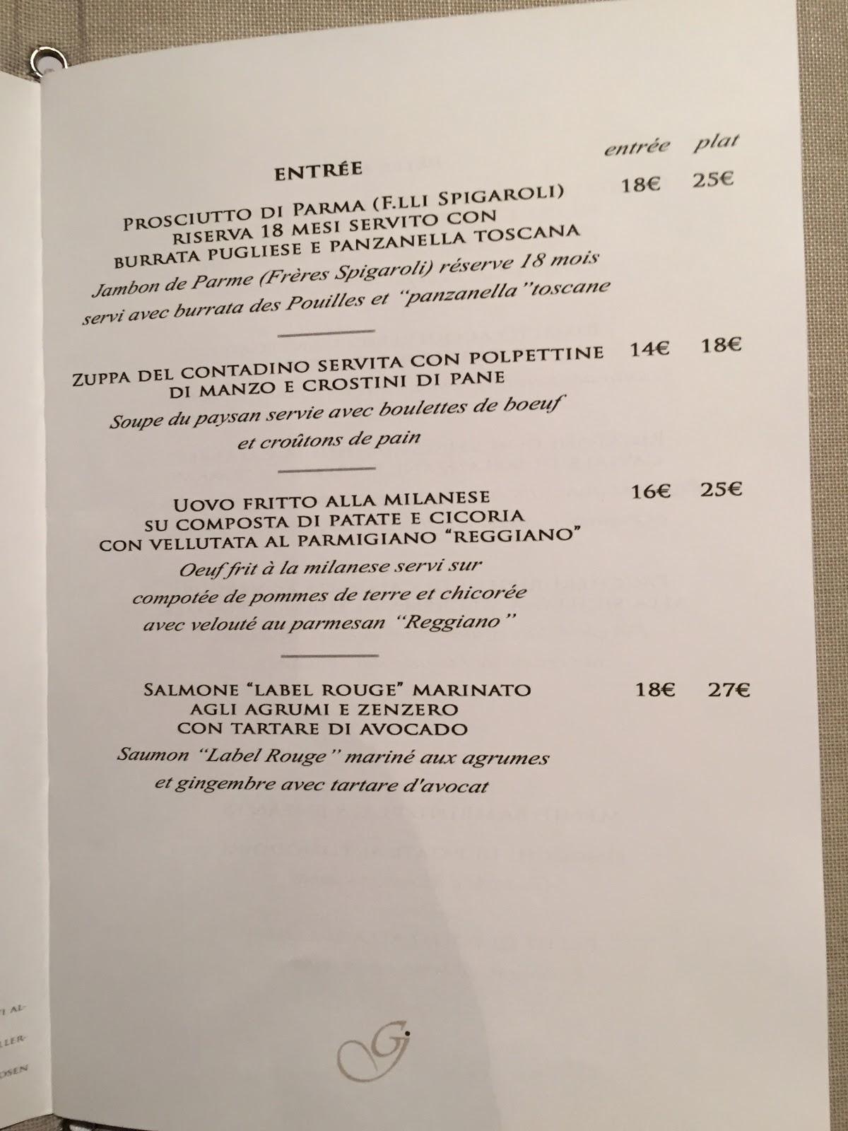 Speisekarte von Giallo restaurant, Luxemburg