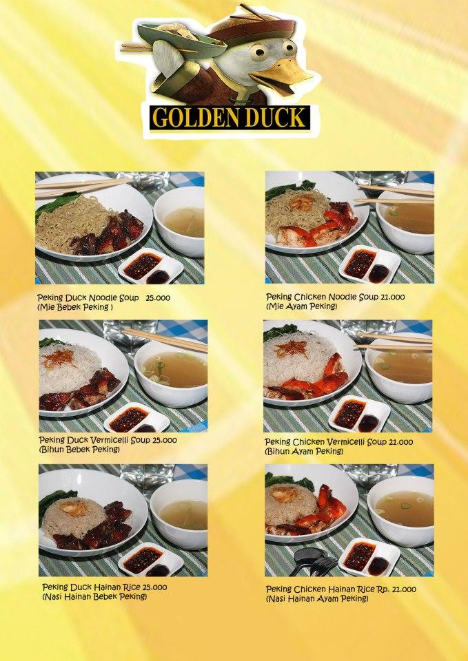 Menu at Golden Duck restaurant, East Jakarta