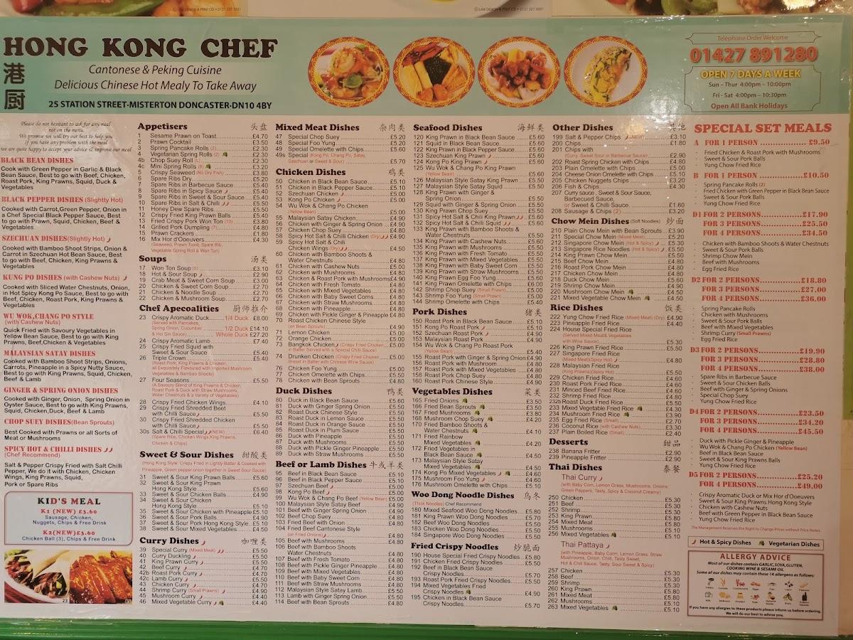 Menu at Hong Kong Chef fast food, Haxey