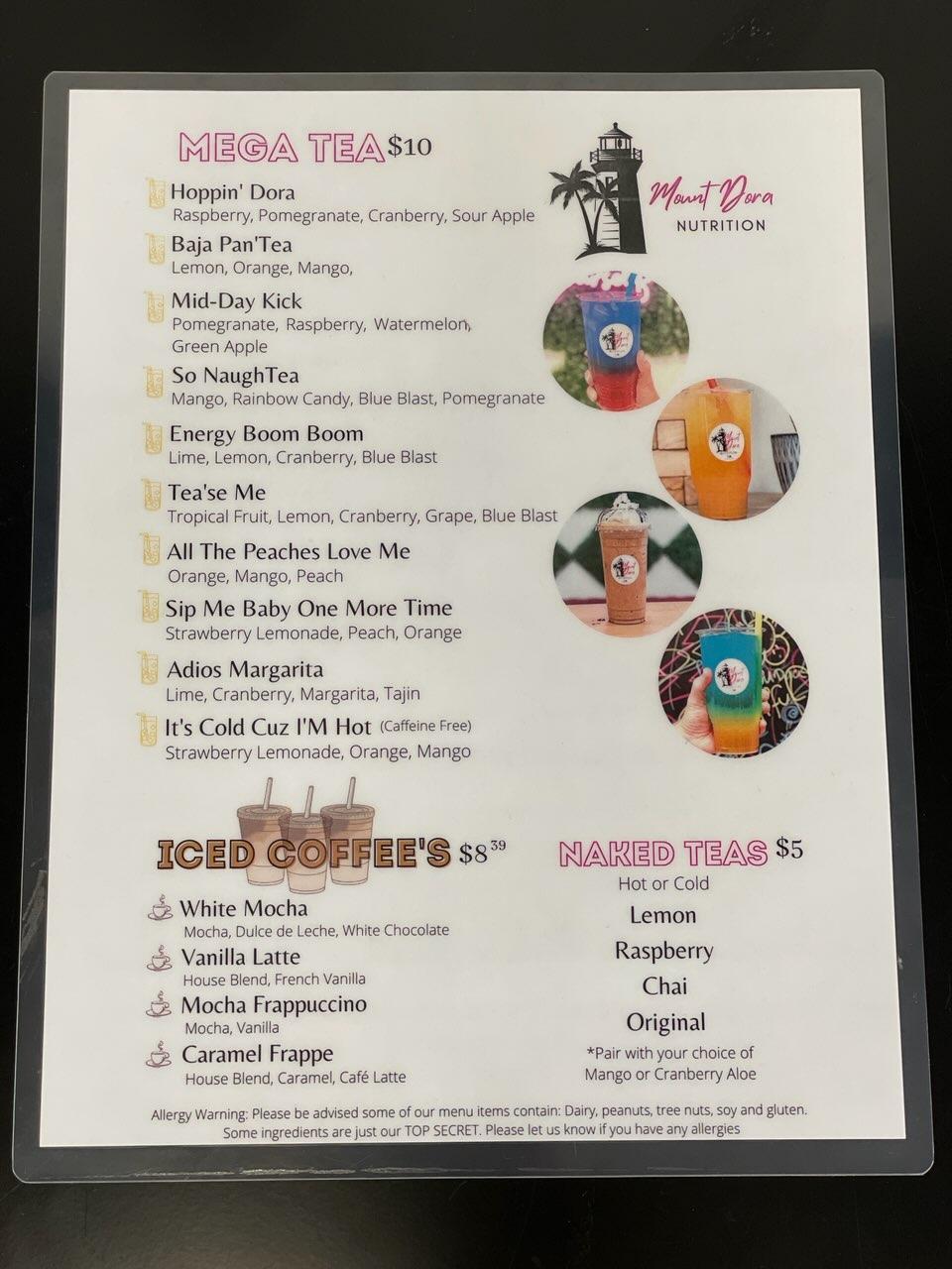 Menu at Mount Dora Nutrition pub & bar, Mount Dora