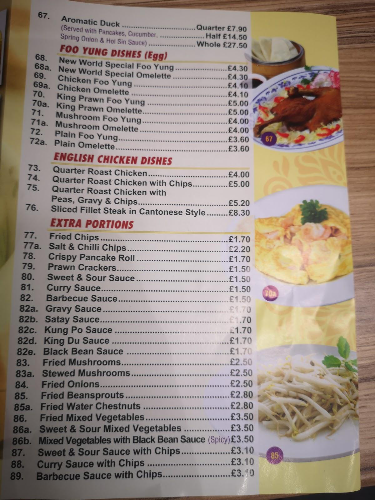 Menu at New World Chinese fast food, Grays
