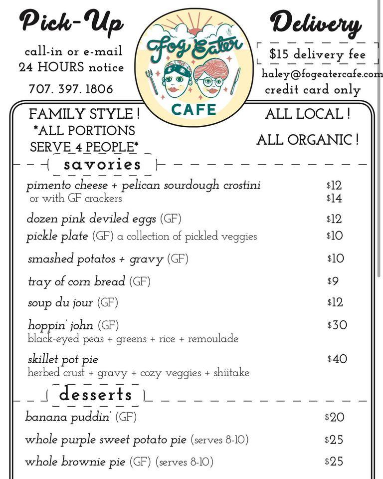 Menu at Pelican Bread, Point Arena