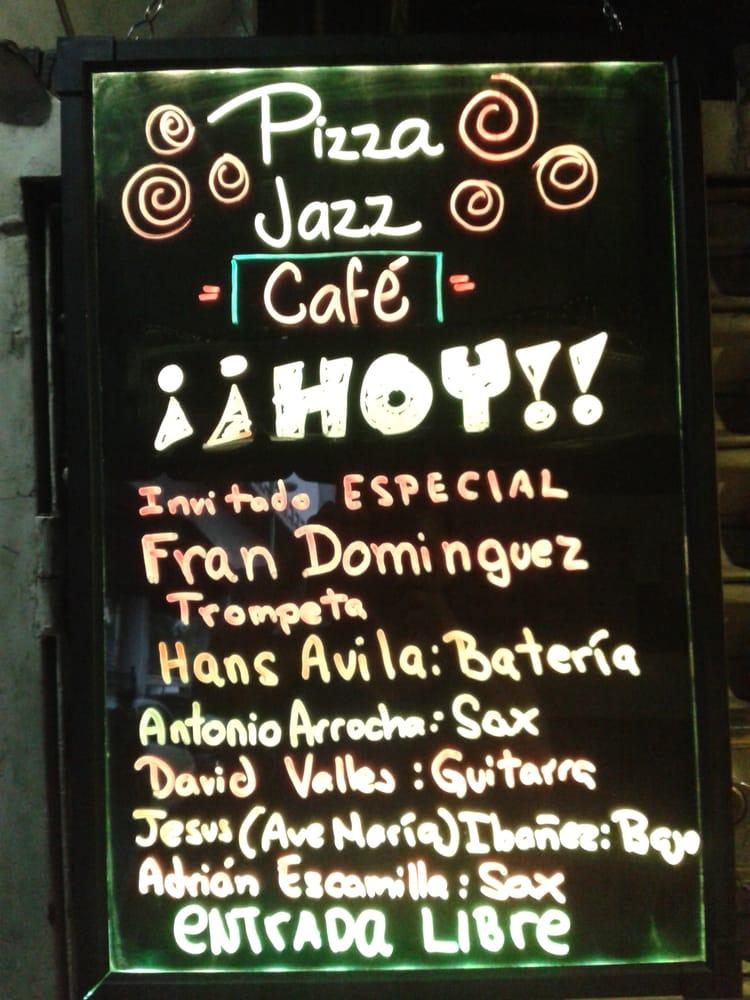 Menu at Pizza Jazz Café, Mexico City