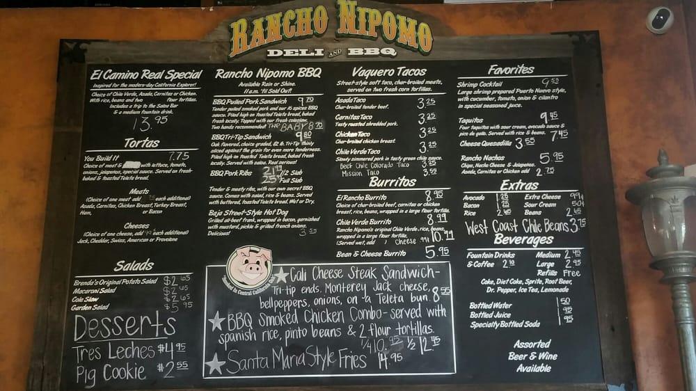 Menu at Rancho Nipomo BBQ, Nipomo