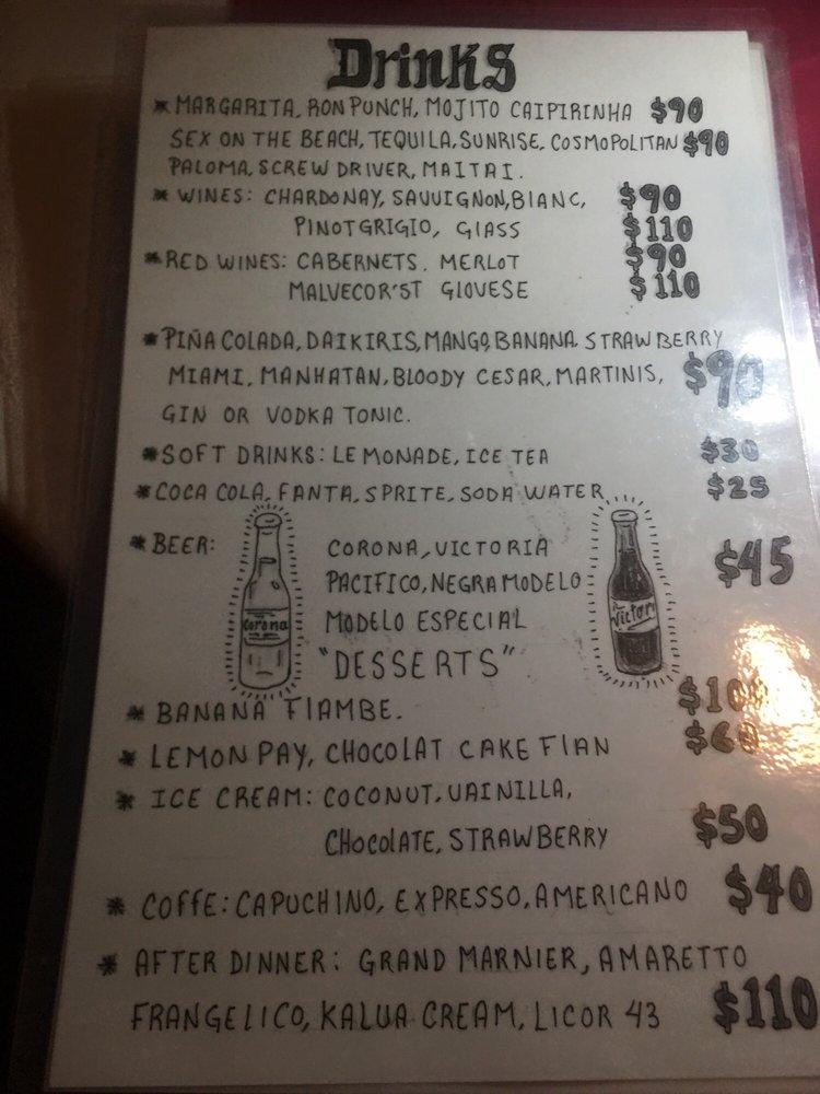 Menu at Rufos Grill restaurant, Zihuatanejo