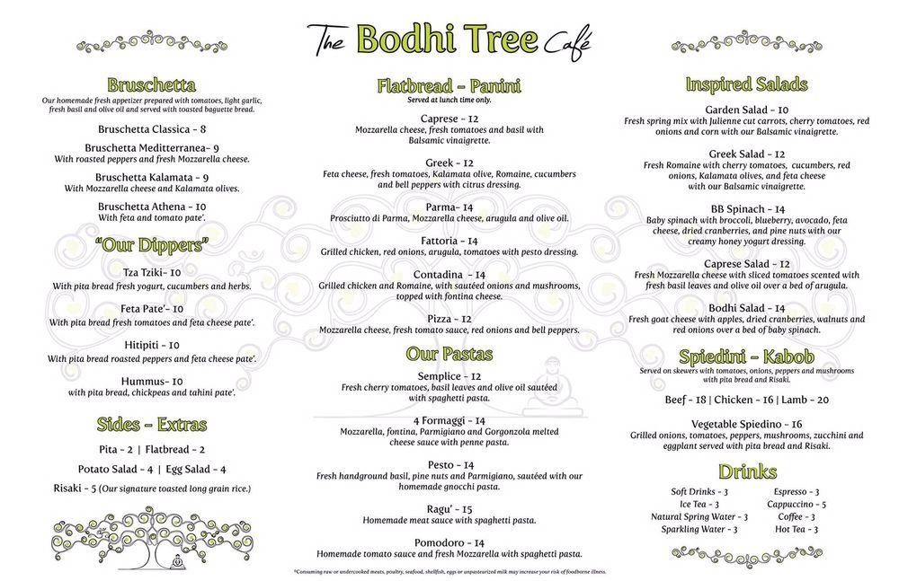 Menu at The Bodhi Tree Café restaurant, Sarasota