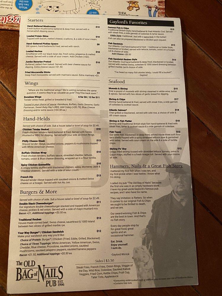 Menu at The Old Bag of Nails Pub - Pickerington, Pickerington, 797 Hill ...