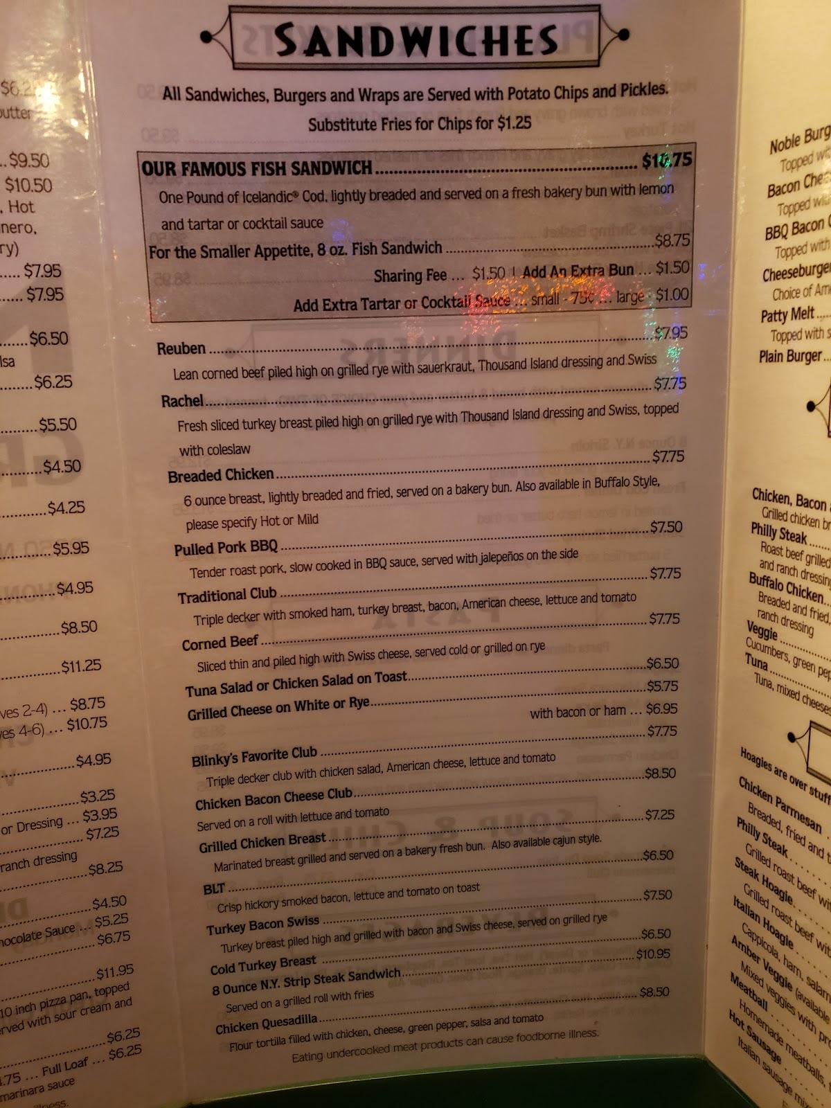 Menu at Blinky's Noble Grill & Bar, Pittsburgh