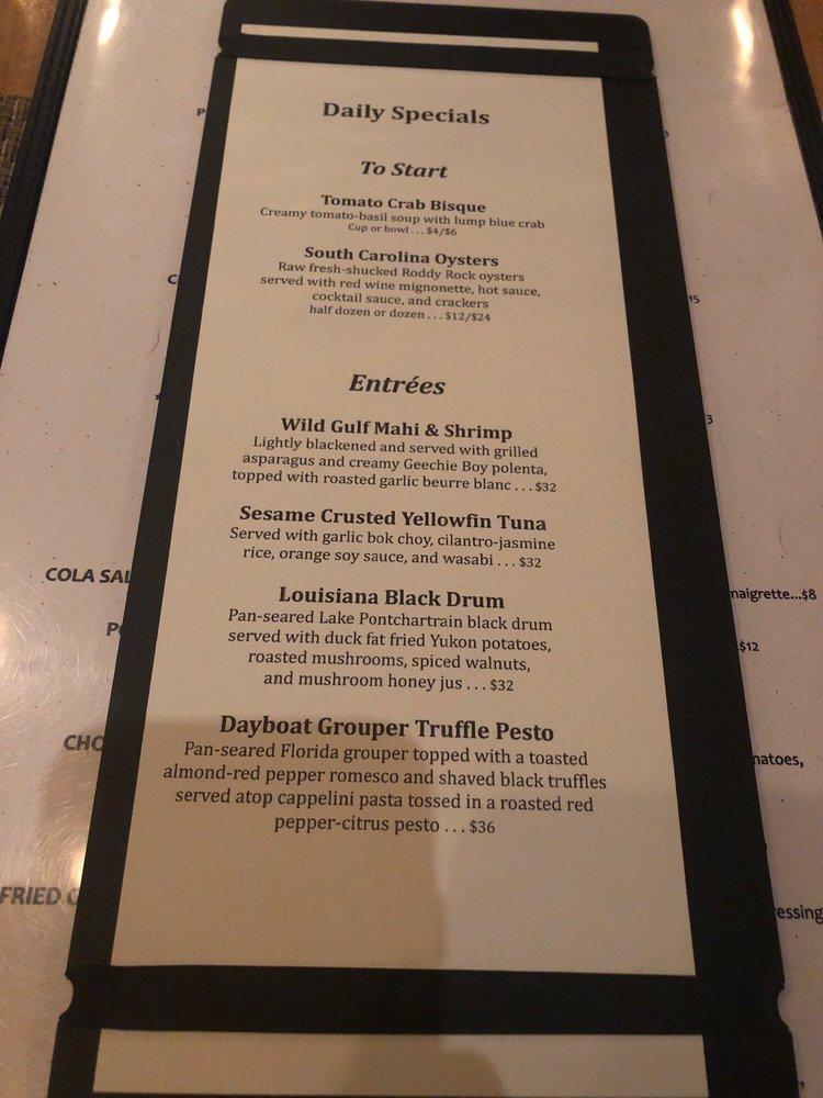 Menu at Cola's Restaurant, Columbia