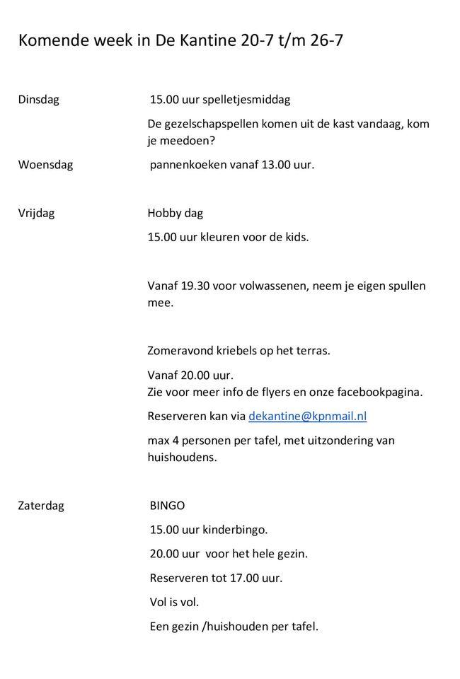 Menu at De Kantine, Wageningen