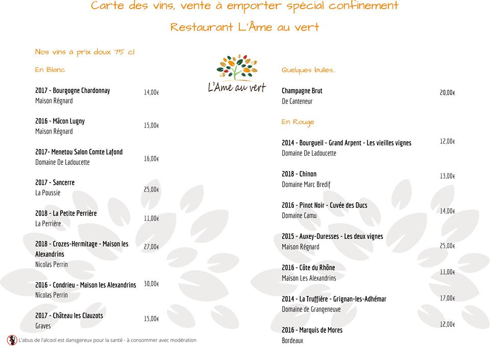 Menu au L'Âme au Vert restaurant, Avelin