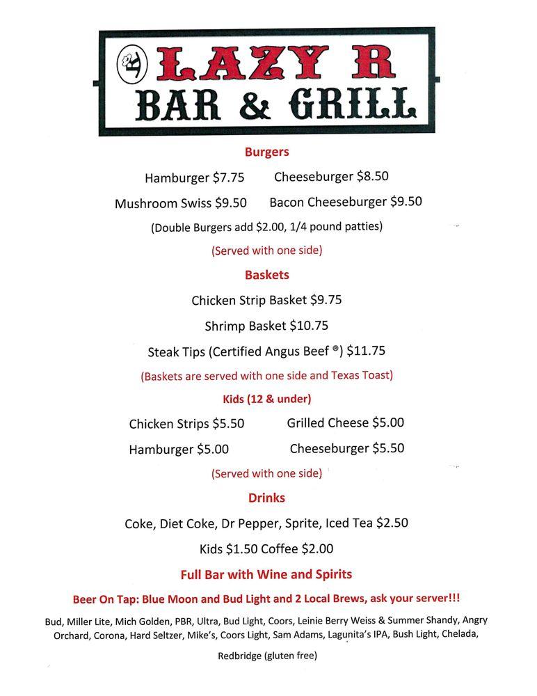 Menu at Lazy R Bar & Grill, Hermosa, SD-79