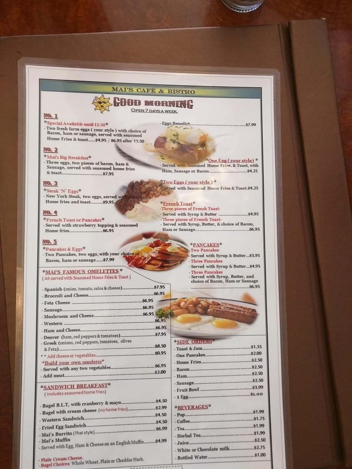 Menu at Mai's Café & Bistro, London
