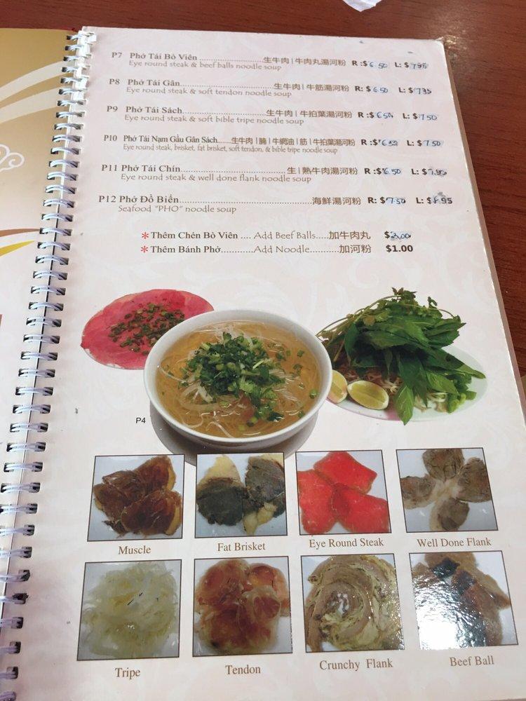 Menu at Phở Ngon restaurant, Houston, Bellaire Blvd