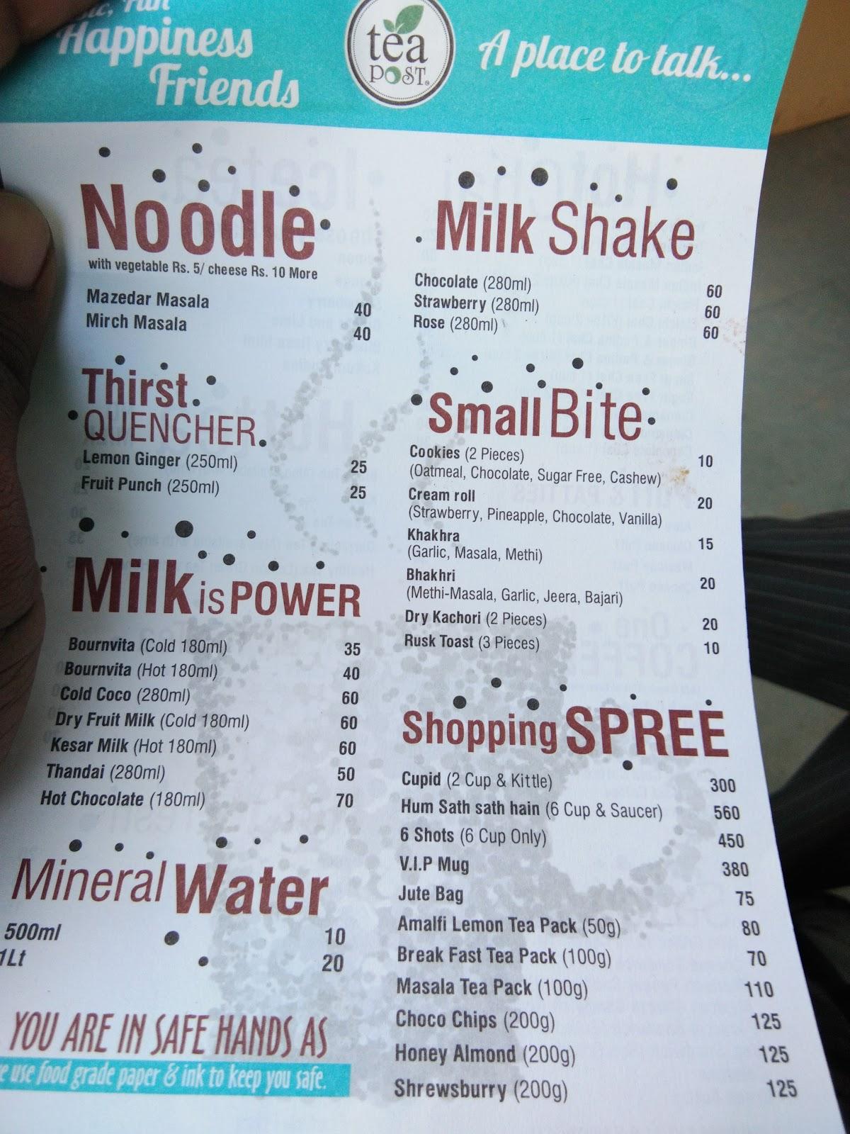 Menu at Tea Post - A Place to Talk, India, Nursing College