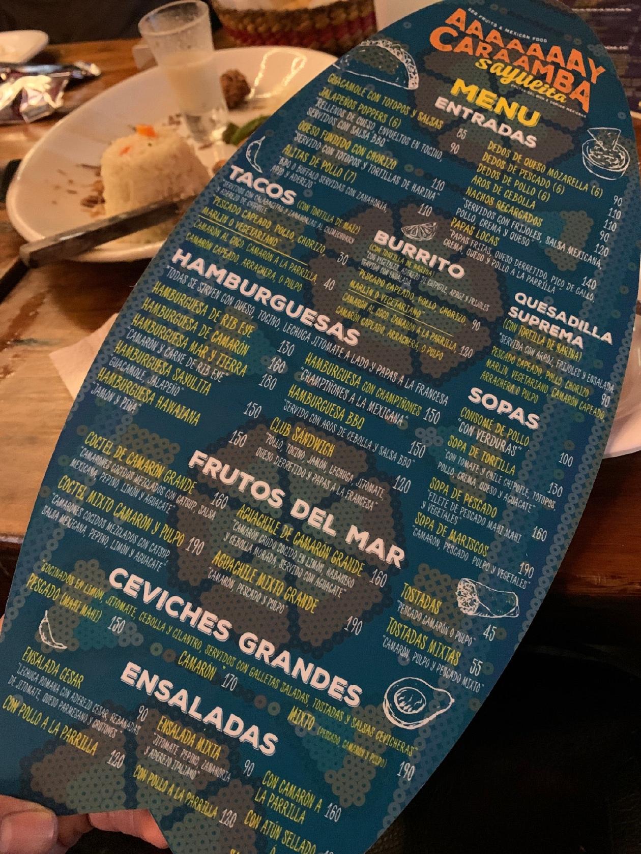 Menu at Aaaaaaay Caramba Sayulita restaurant, Sayulita