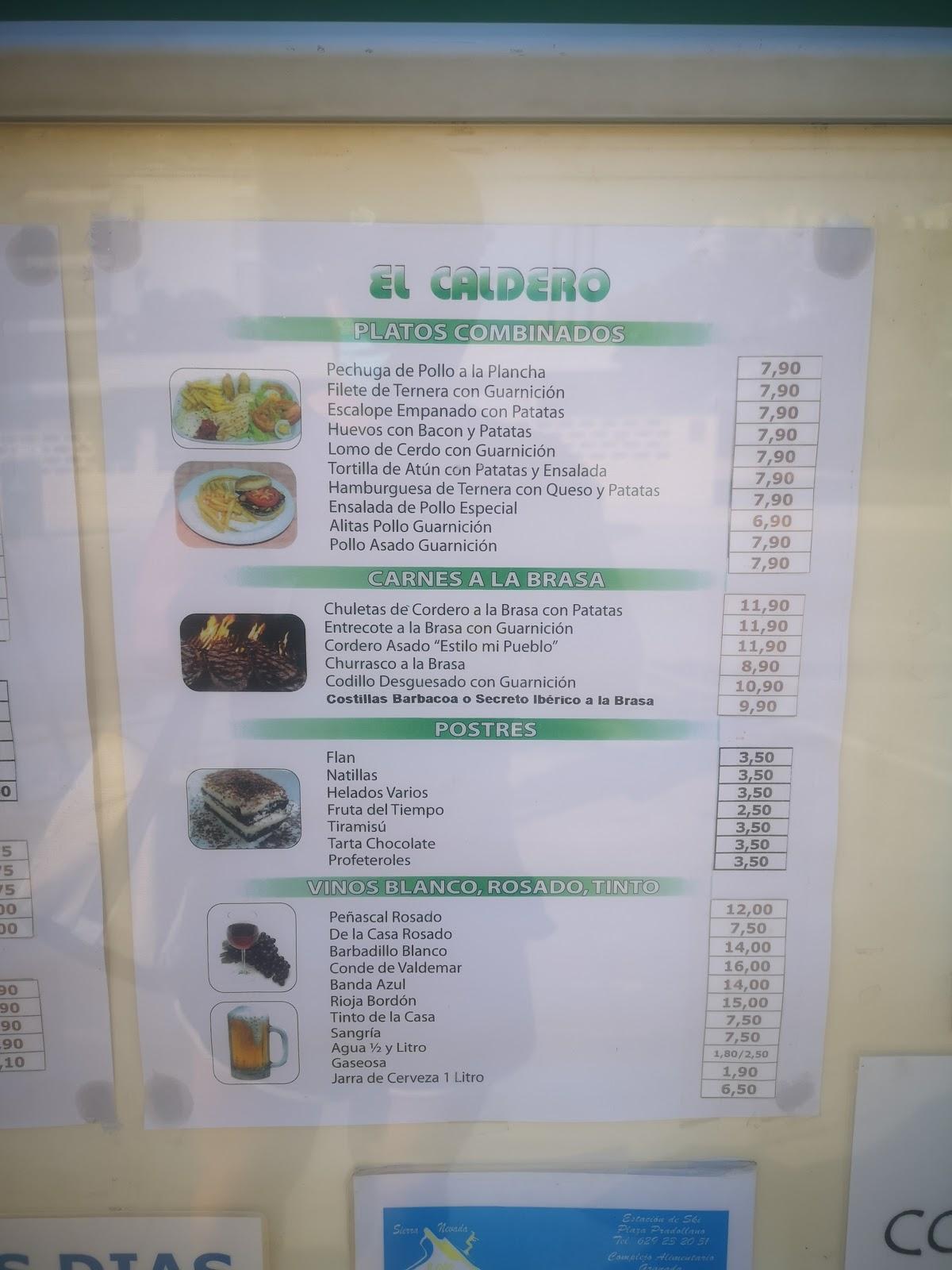 Menu at El Caldero cafeteria, Grau i Platja