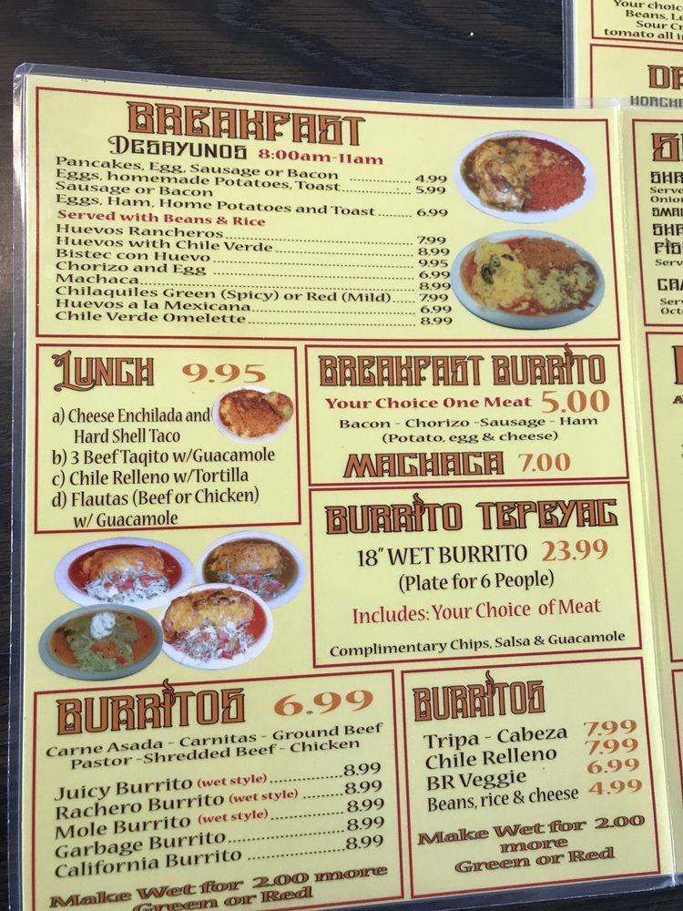 Menu at El Tepeyac Family Restaurant, San Bernardino, 144 S Arrowhead Ave
