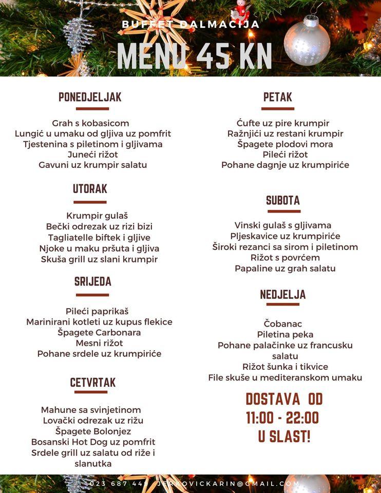 Menu at Restoran Dalmacija restaurant, Karin Gornji