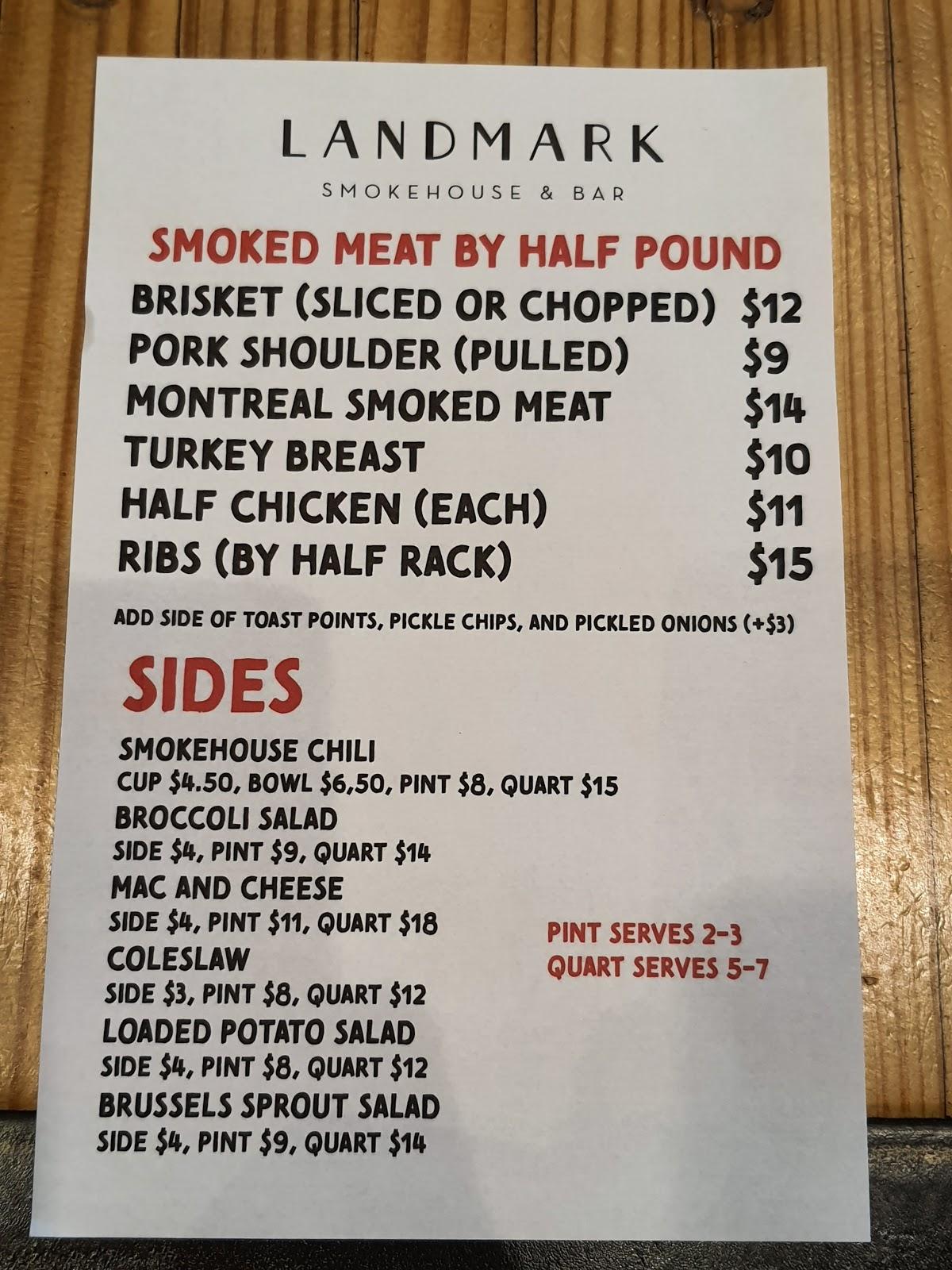 Menu at Landmark Smokehouse pub & bar, Cleveland, Clifton Blvd