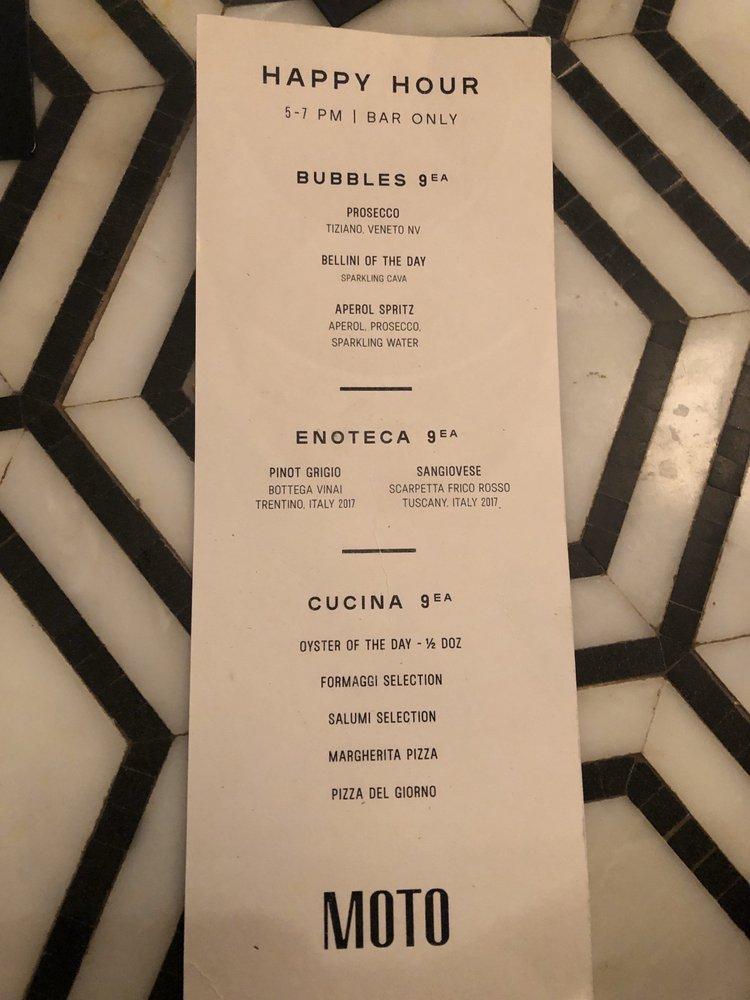 Menu at Moto restaurant, Nashville