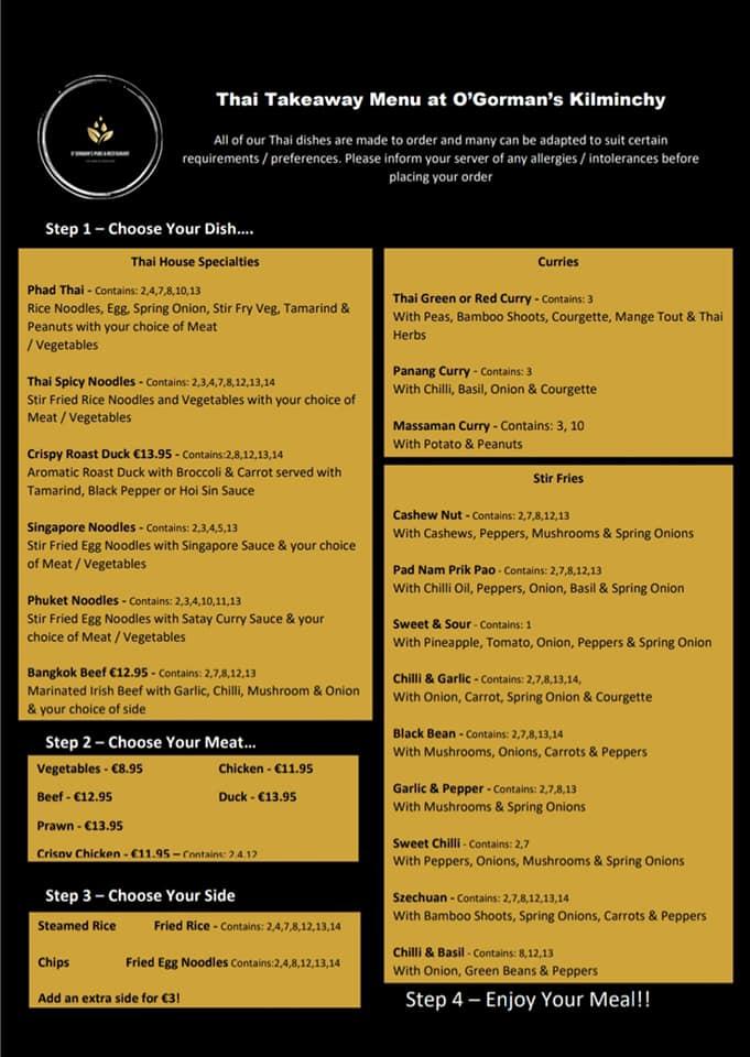 Menu at O'Gormans Bar & Restaurant, Portlaoise